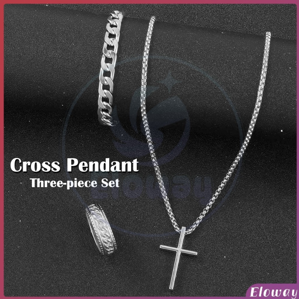 ELY Cross Pendant Three-piece Set Necklace Bracelet Ring Simple Durable ...