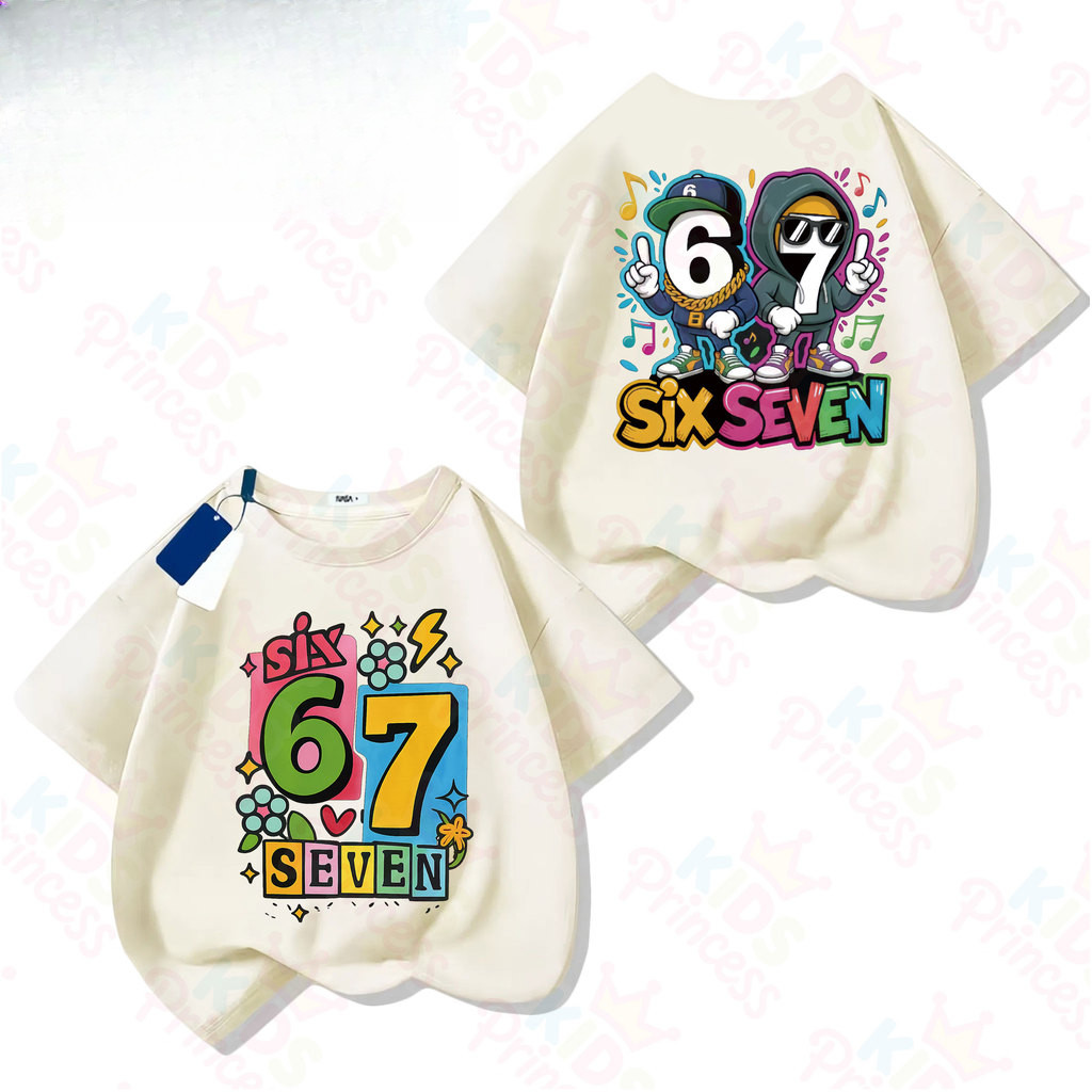 【220G 100%Cotton T-shirt】DUDU Kids Fashion Six Seven Cute Cartoon Print ...