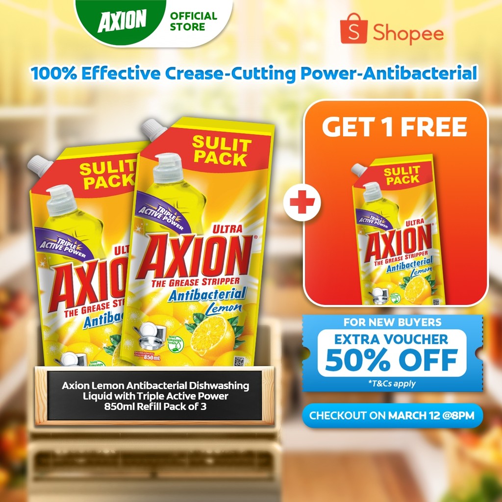 [BUY 2, FREE 1] Axion Lemon Antibacterial Dishwashing Liquid 850ml ...