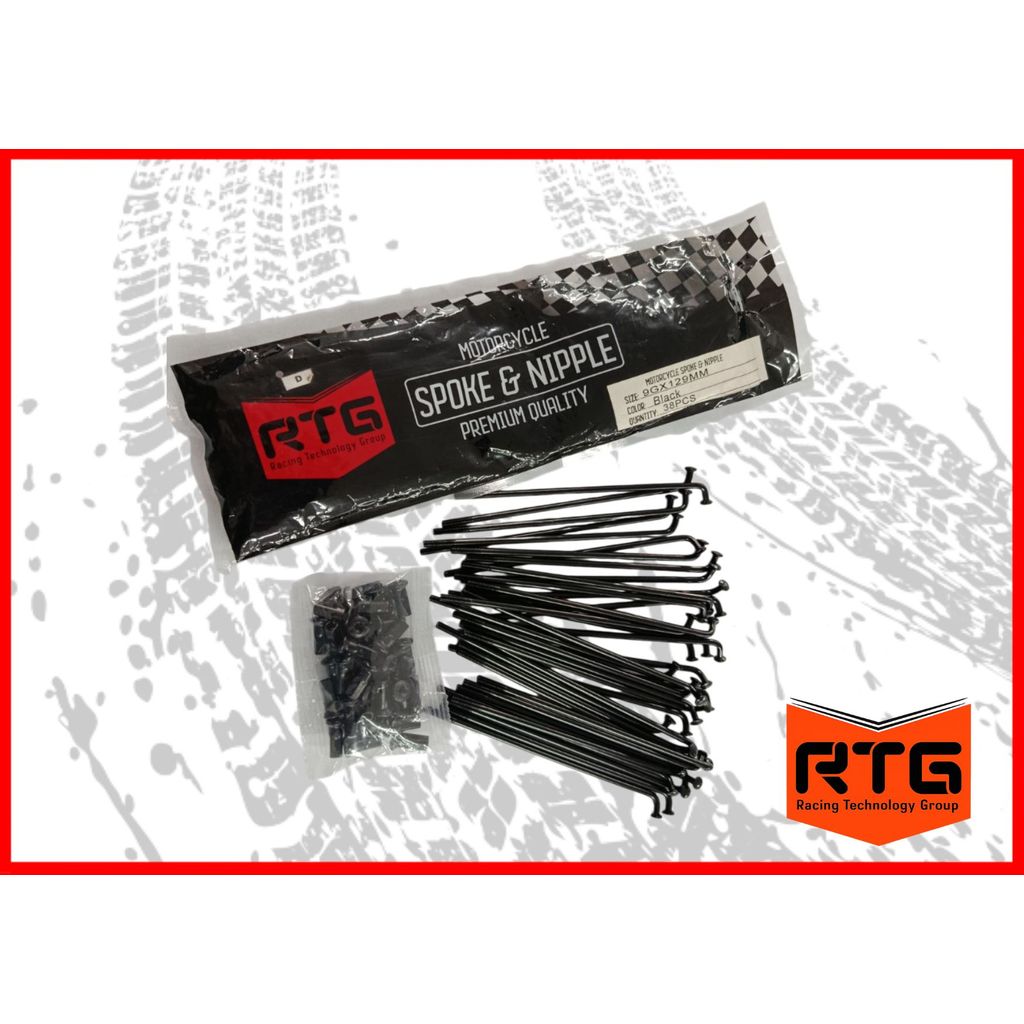 RTG Spokes & Nipple Black 9G (87mm-184mm) Heavy Duty Motorcycle Spokes ...