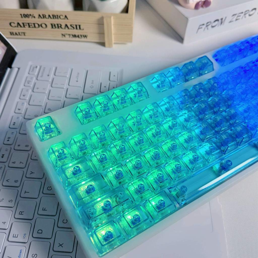 119 Keys Blue Full Transparent PC Keycaps UV Printing Clear Crystal ...
