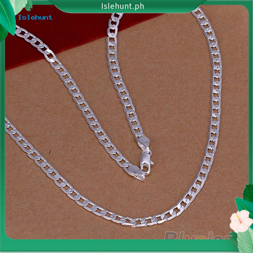 Fashion Unisex Silver Plated 4mm Sideways Flat Chain Necklace Jewelry ...