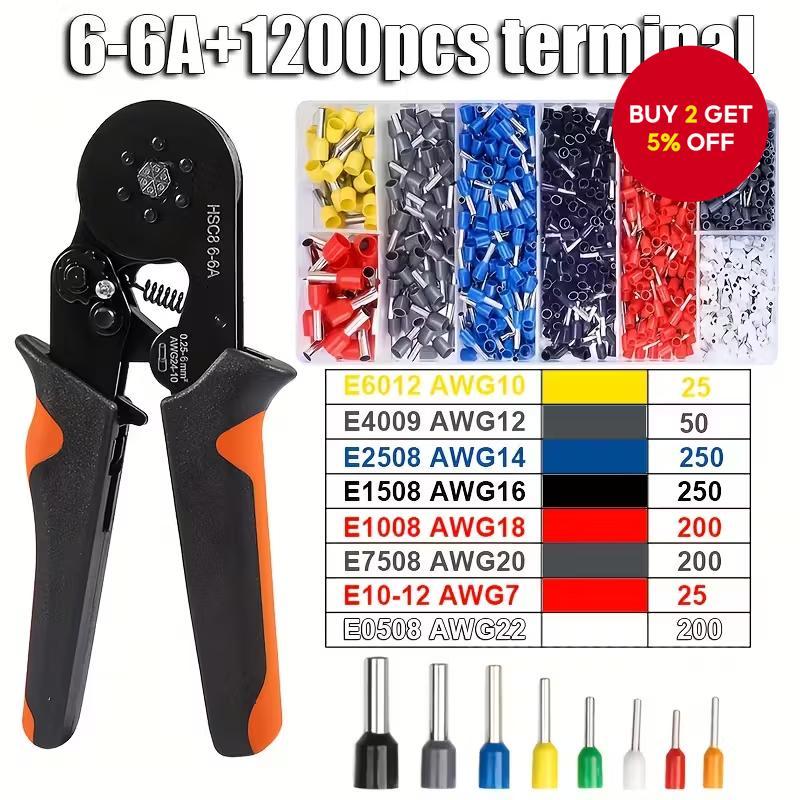 One Set HSC8 6-6A Hexagonal Tube Terminal Block + Crimping Pliers Set ...