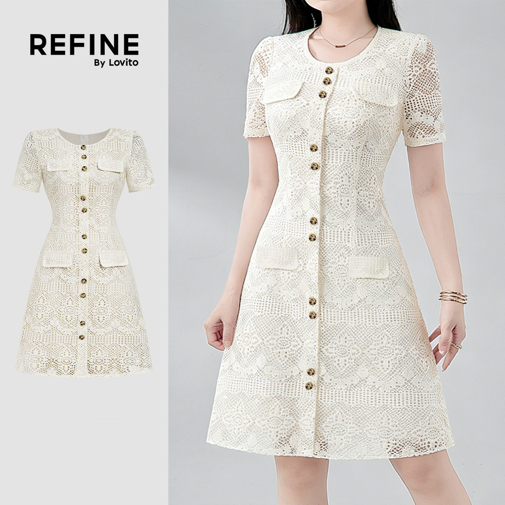 (Lovito Refine) Women Elegant Dress Button Front Zipper Fake Pocket ...