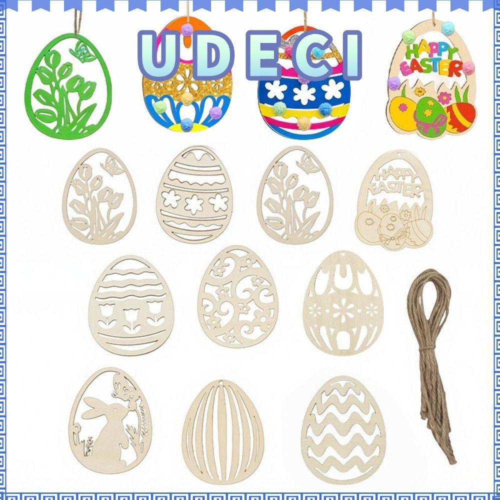 UDECI 10Pcs Easter Egg Craft Kit, Wood Make Your Own Easter Egg Hanging ...