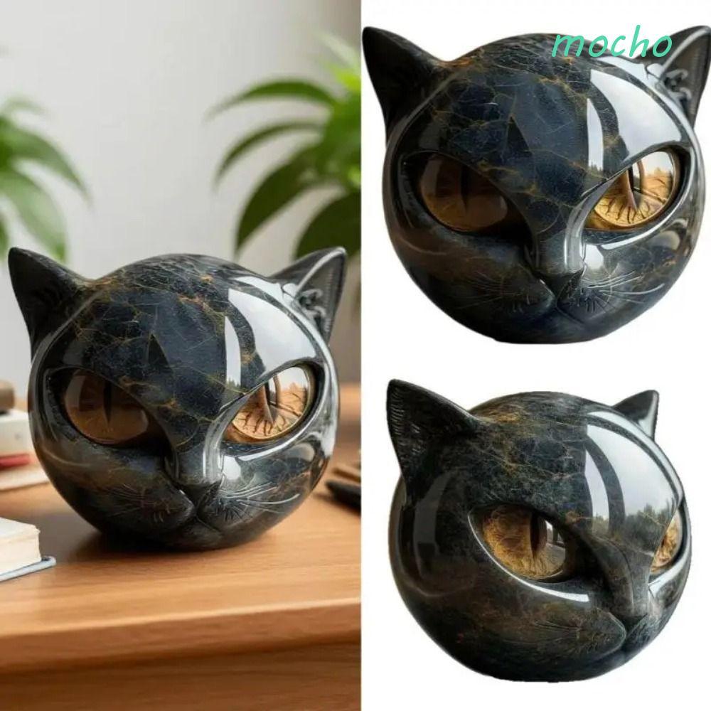 MOCHO Black Cat Stone Figurine, Amber Eyes Marble Texture Resin Stone ...