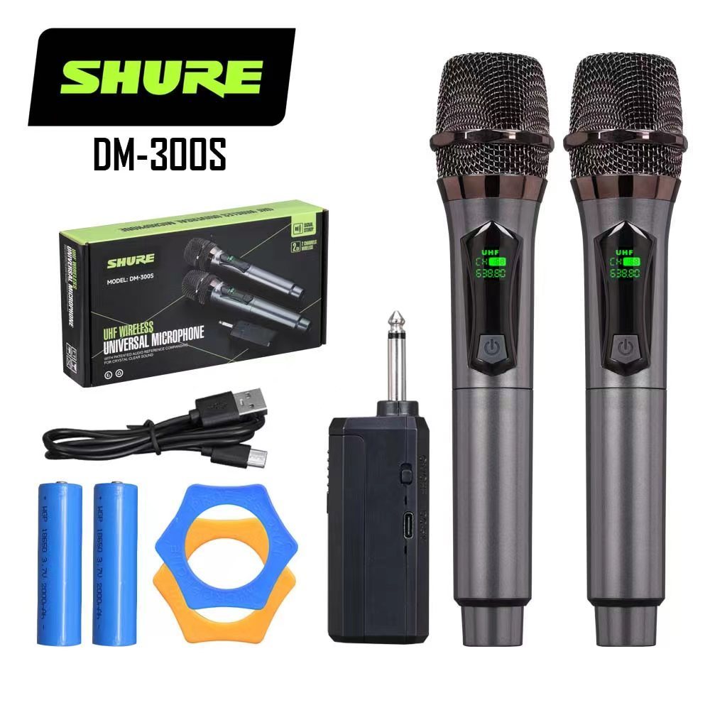 SHURE DM-300S Wireless Microphones,Dual Handheld Mic with Receiver ...