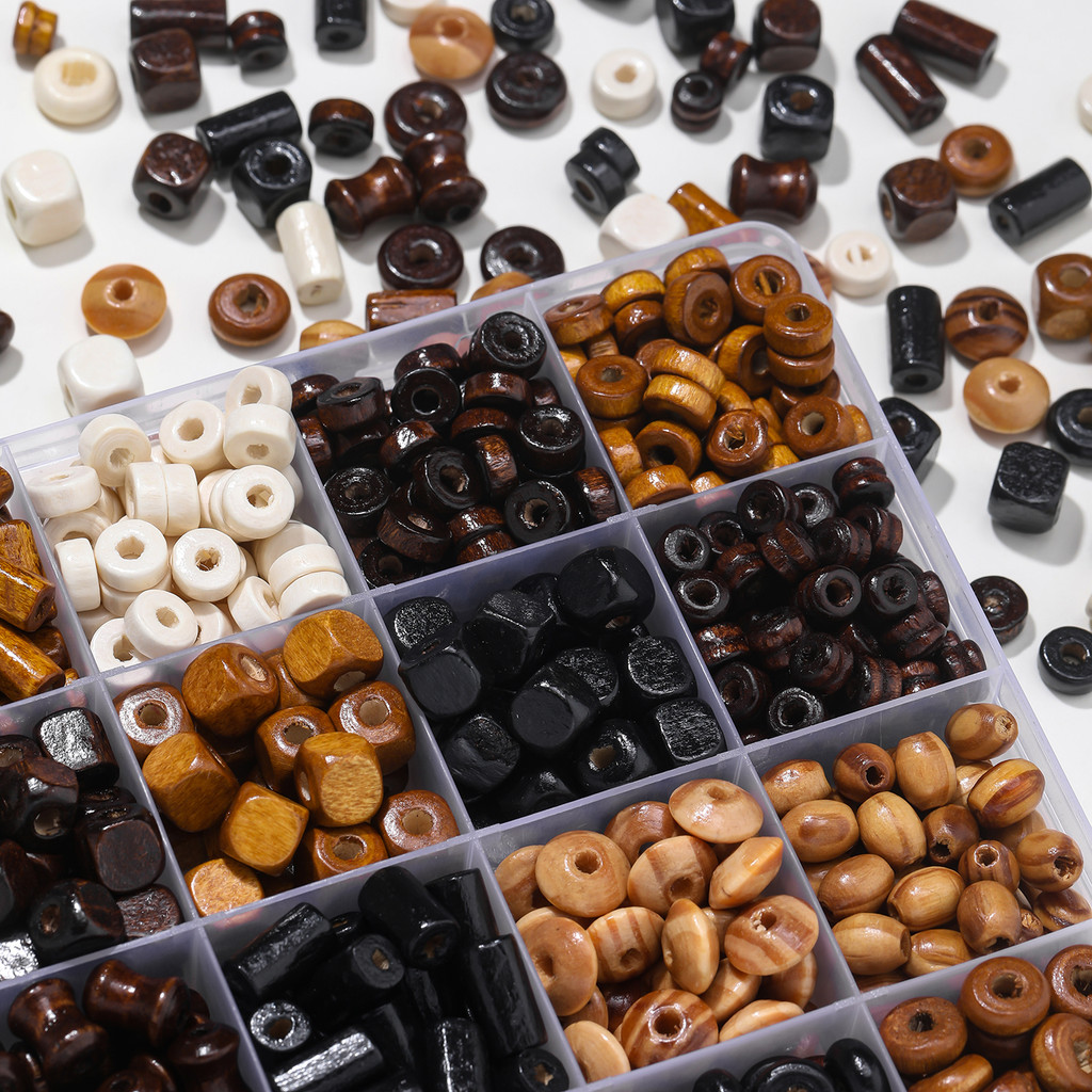 St.kunkka 50Pcs Natural Wood Beads Assorted Shapes Square Round Barrel ...