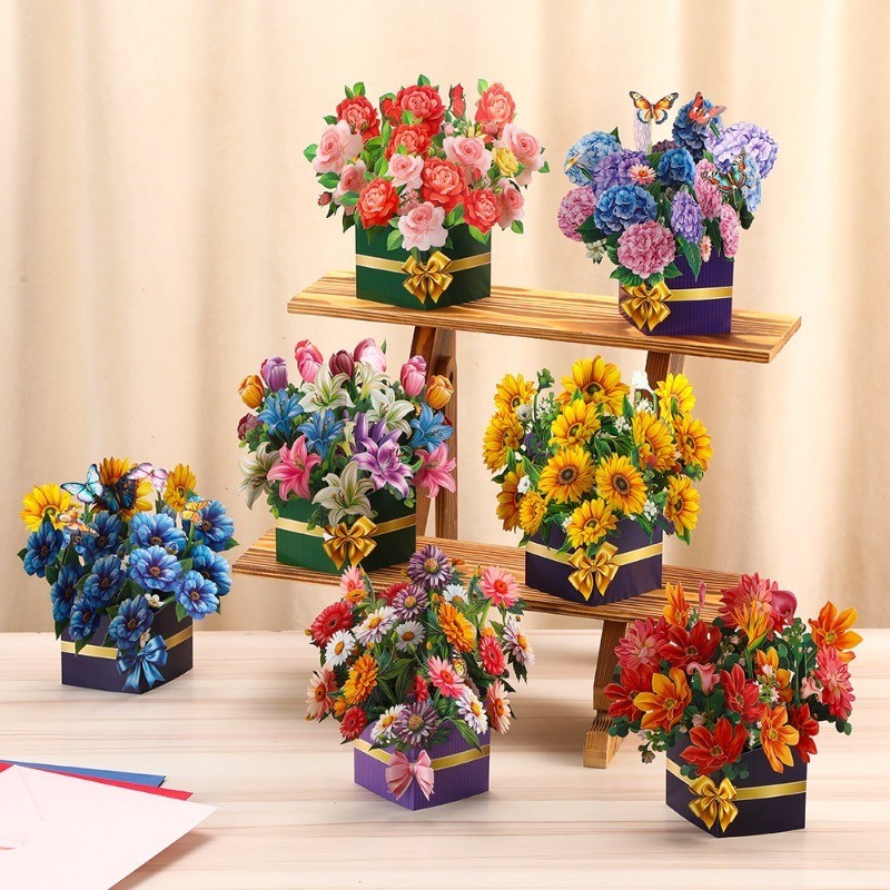 Premium 3D Pop Up Flower Bouquet Card Mothers Day Gift Valentines Day ...