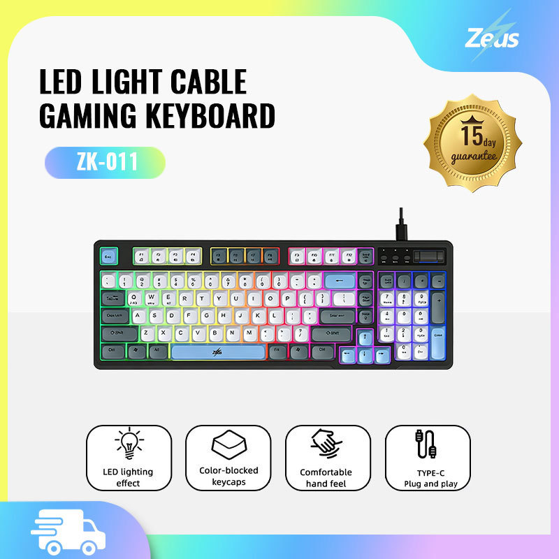 Zeus ZK-011 98 Keys RGB LED Gaming Keyboard With Volume Roller Wired ...