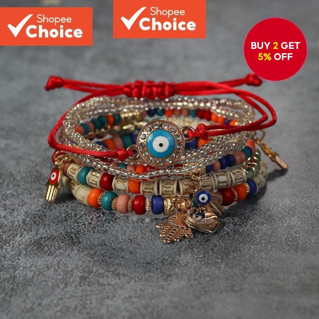 6pcs/set Bohemian Classy Bracelet Creative Love Pendant Multi-Layer ...