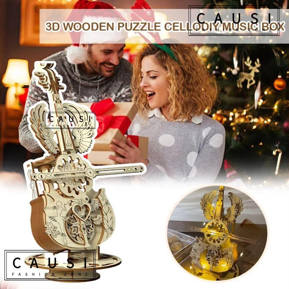 CAUSI Cello Music Box, LED Strip Wooden Puzzle Music Box, Fashion DIY ...
