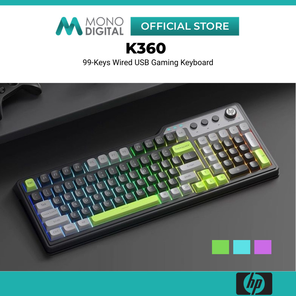 HP K360 Gaming Keyboard 99-Keys Wired RGB Backlit Dual Mode Switch ...