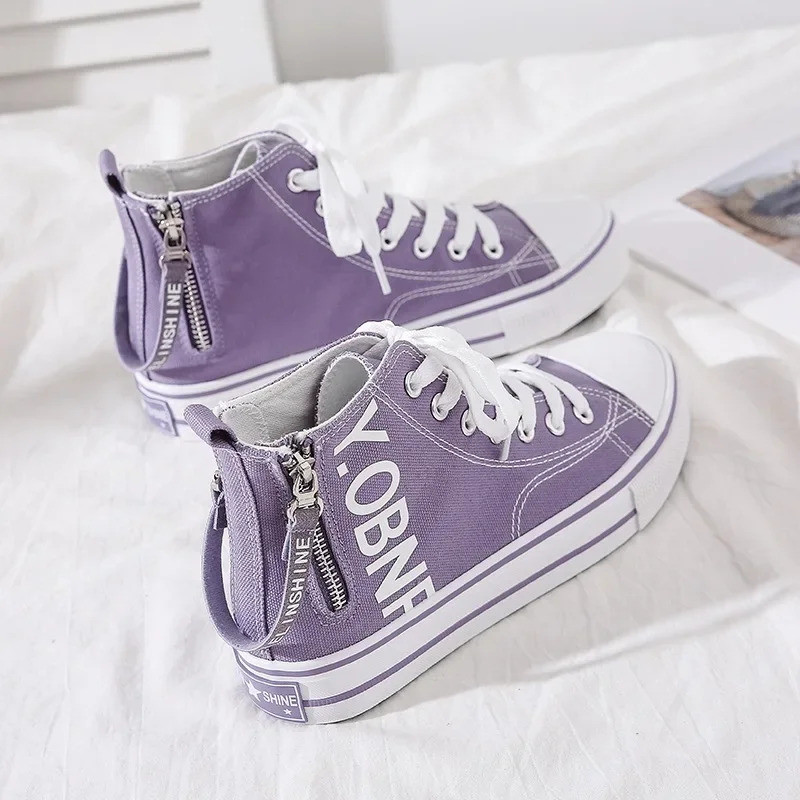 Women's Canvas High Top Sneakers - Side Zipper Casual Comfort | Shopee ...