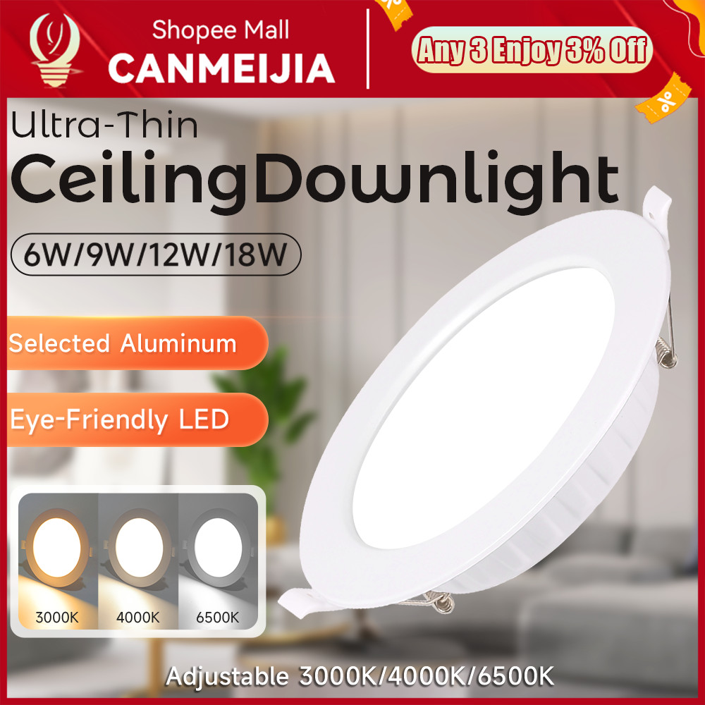 CANMEIJIA LED 3 Color Pin Light Recessed Downlight Ultra Thin Spotlight ...