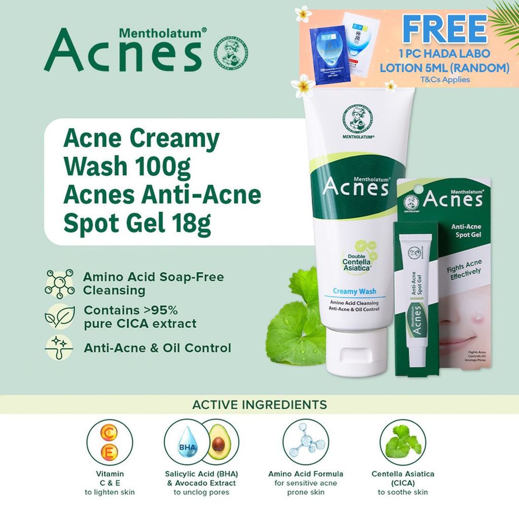 Acnes Creamy Wash 100g and Acnes Anti-Acne Spot Gel 18g | Shopee ...