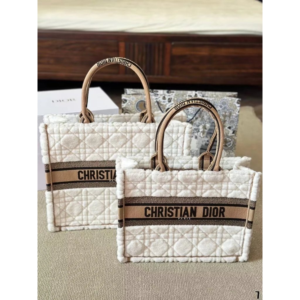 Dior 24ss New Year New Style Milk White Fluff One Embroidered Tote Bag Ladies Handbag | Shopee ...