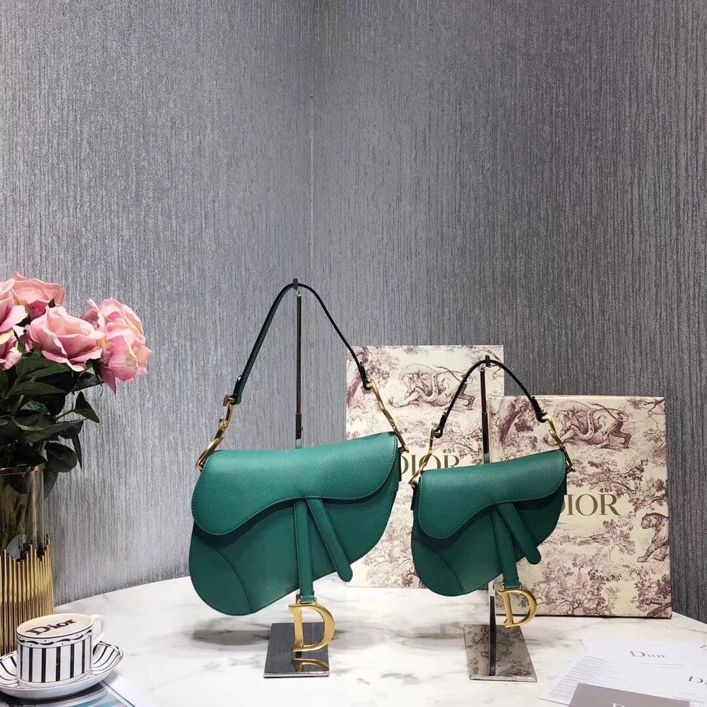 DIOR [Small-Large Size] Green-Palm Pattern Saddle Solid Color Saddle ...