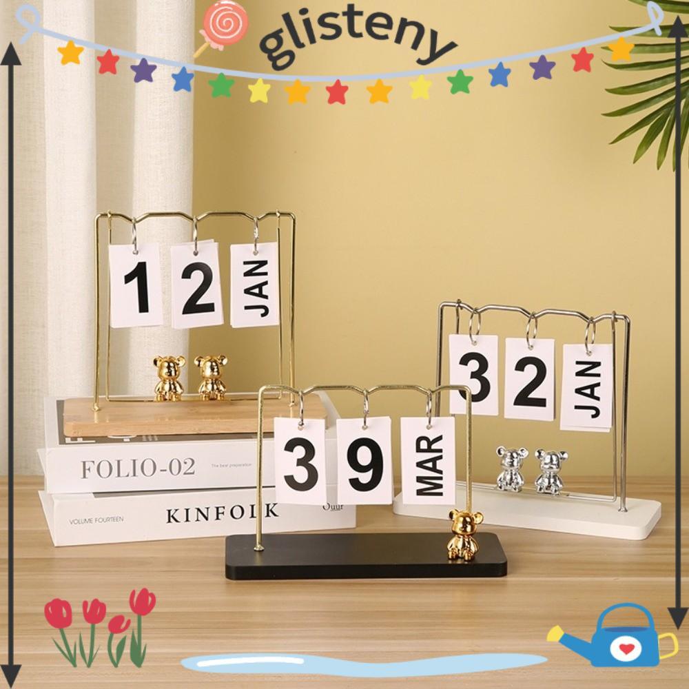 GLISTENY Desktop Calendar Ornaments, Bear Swing DIY Flip Calendar, Home ...