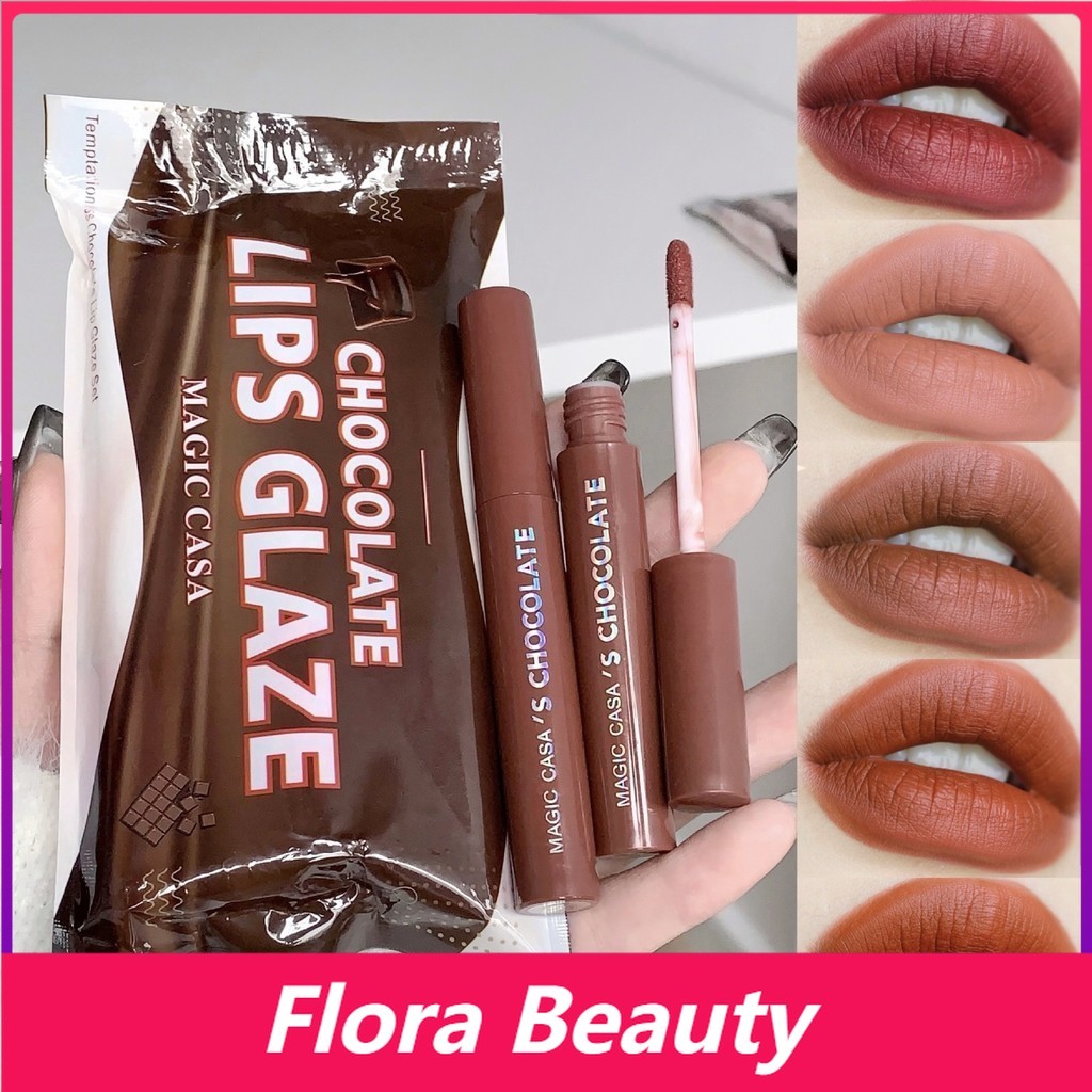 5pcs Chocolate Set Lip Gloss Velvet Matte Lipstick Waterproof ...