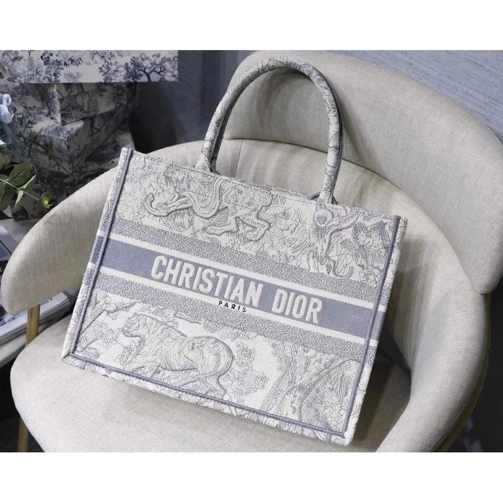 Dior Book tote tote Bag Tiger Embroidered Old Flower Letter Shopping ...