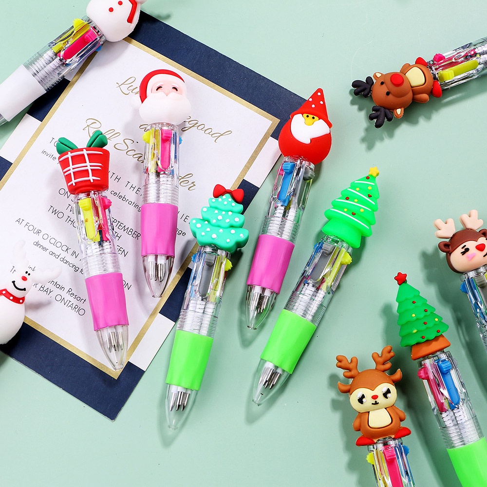 4 Colors Christmas Ballpoint Pen Cute Elk Santa Claus Mini Pens Novelty ...