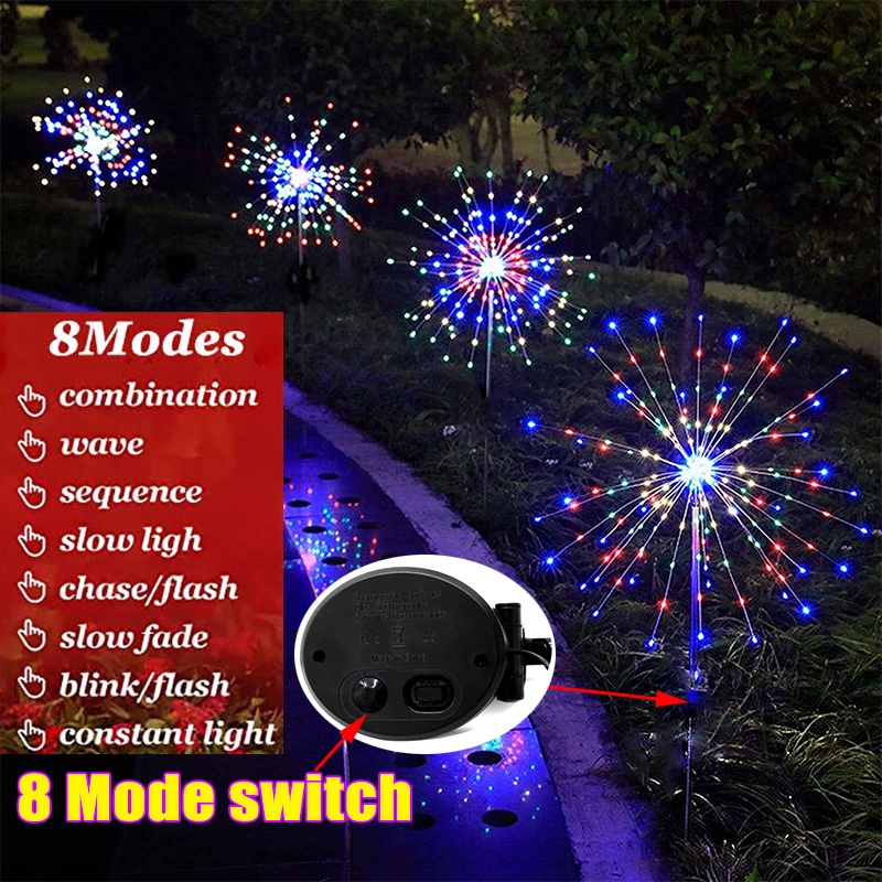 8-Modes Solar Fireworks Lamp Fairy Lights for Outdoor Waterproof Garden ...