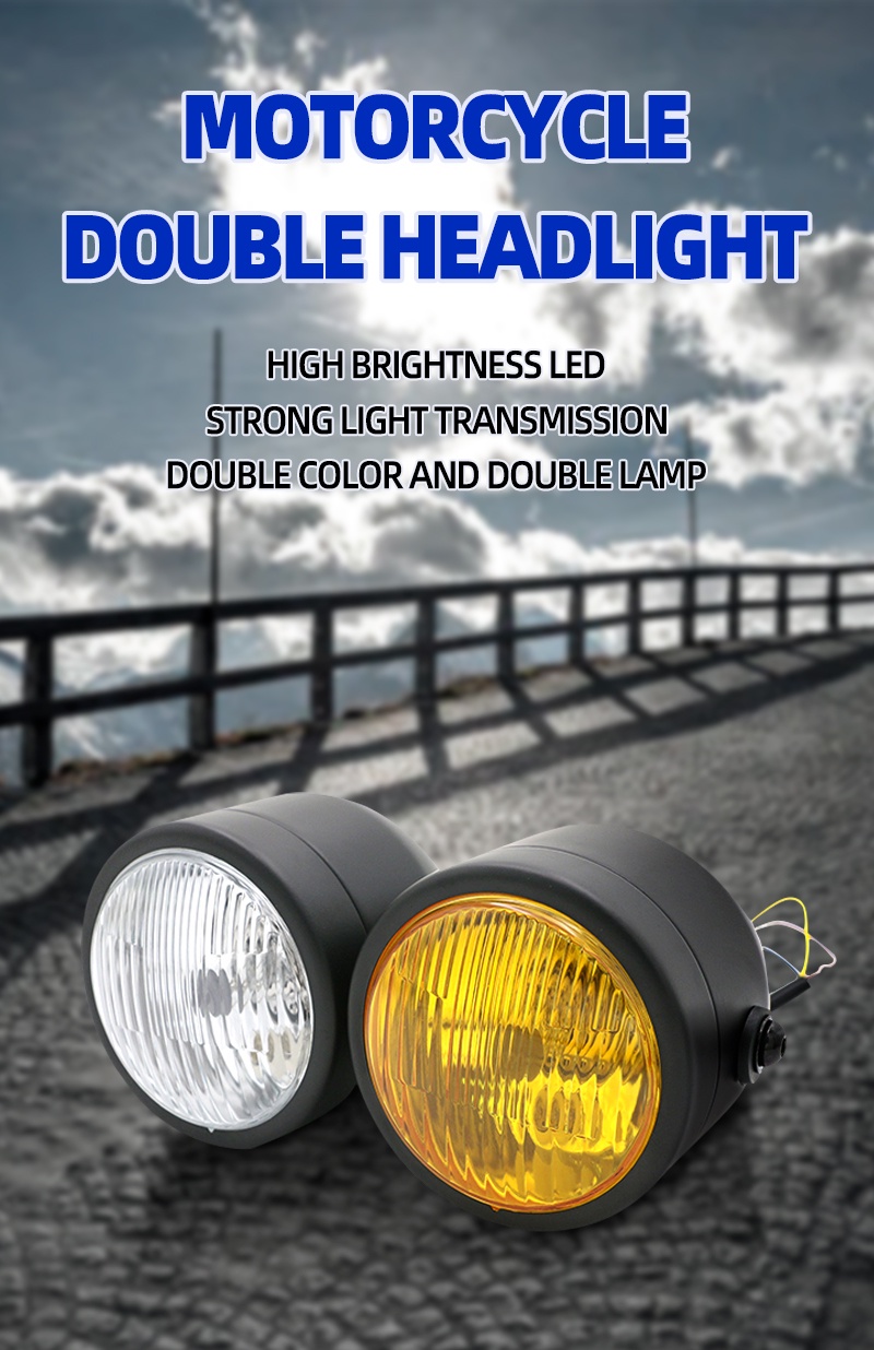 Motorcycle 70W Twin Front Headlight Lamp W/ Bracket Dual Cafe Racer ...