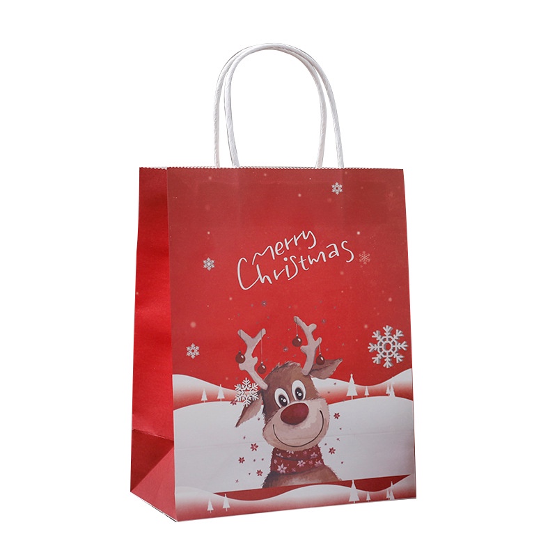 Christmas Elk Santa Claus Gift Bag Kraft Paper Bag Christmas Gift ...