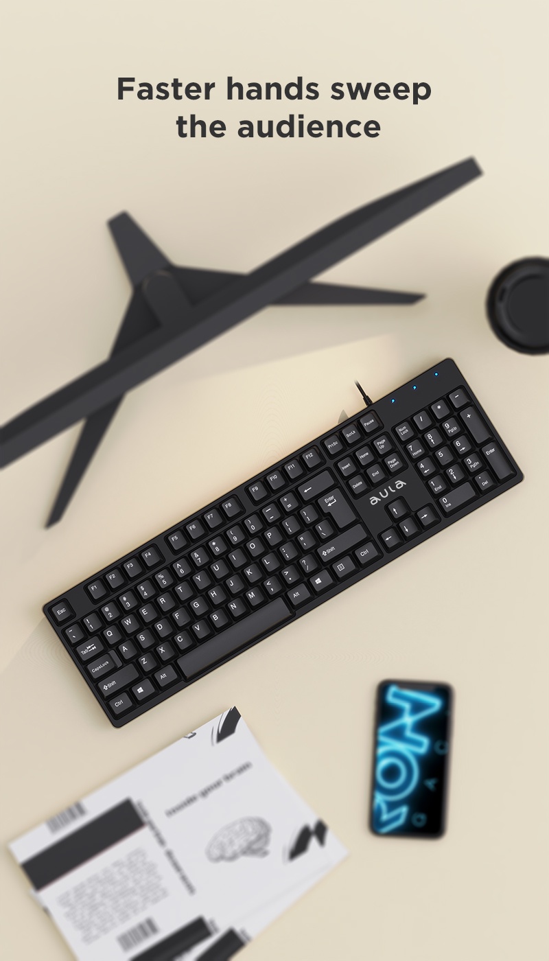 AULA AK205 Wired Keyboard | Full-Sized | 10 million Keylife | 1.5m USB ...