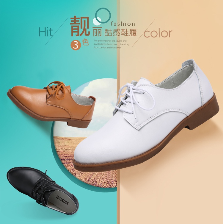 【ZLOT】Women's Oxford Style Cow Leather Shoes For Women Flat Wedeg Heel ...
