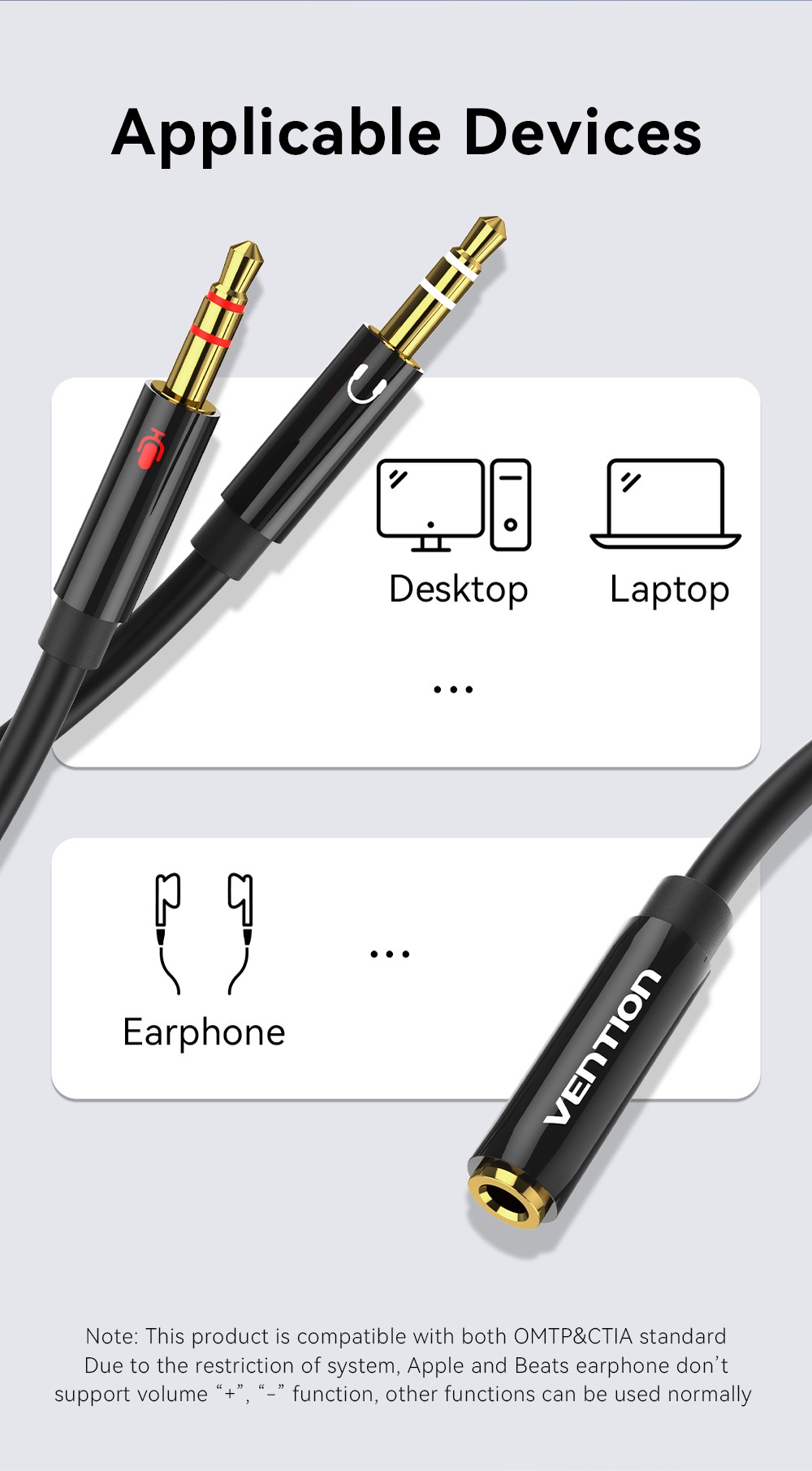 Vention Audio Cable 2 TRS 3.5mm Male to Female Audio Cable Phone Call ...