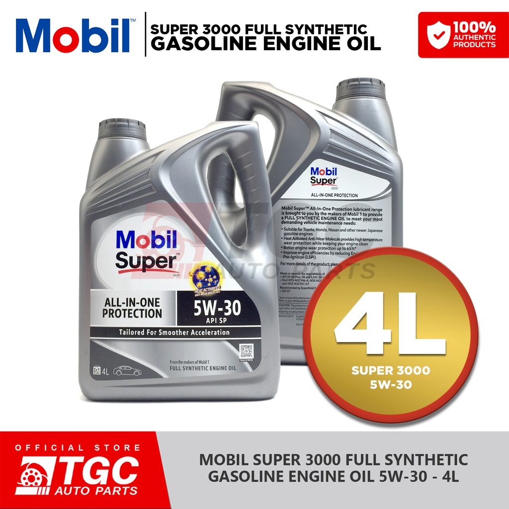 Mobil Super 3000 5W-30 Fully Synthetic Gasoline Engine Oil 4 Liters ...