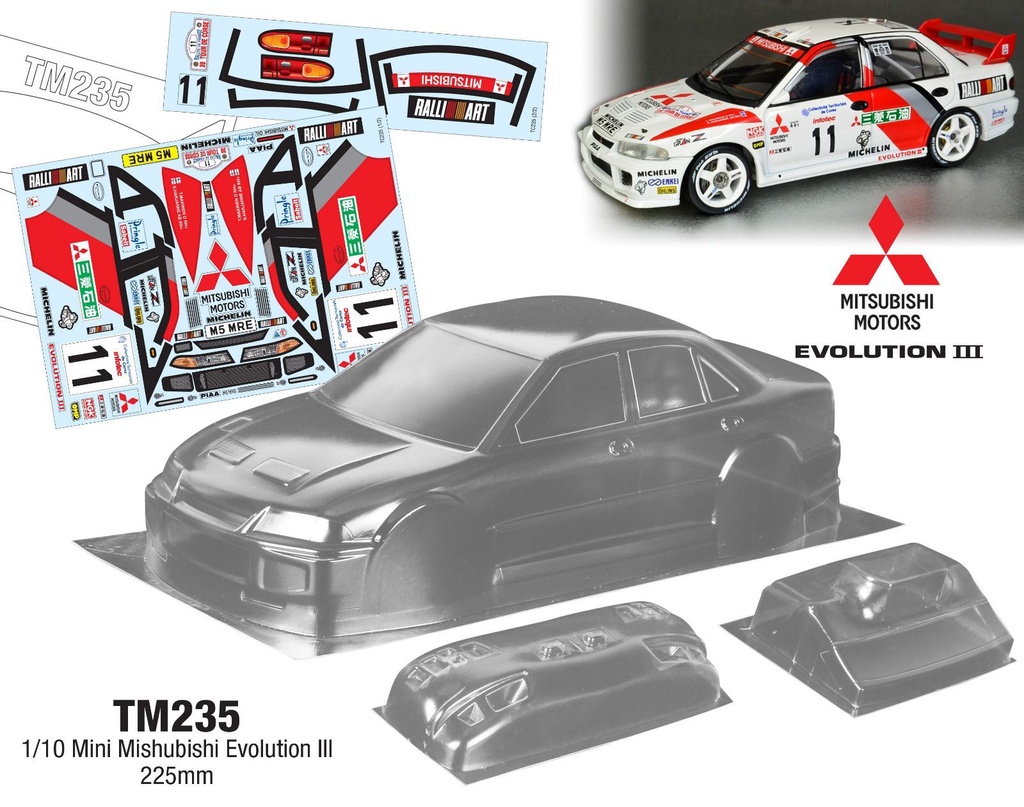 1/10 Mishubishi Evolution EVO 3 III M car RC body PC 225mm wheelbase ...
