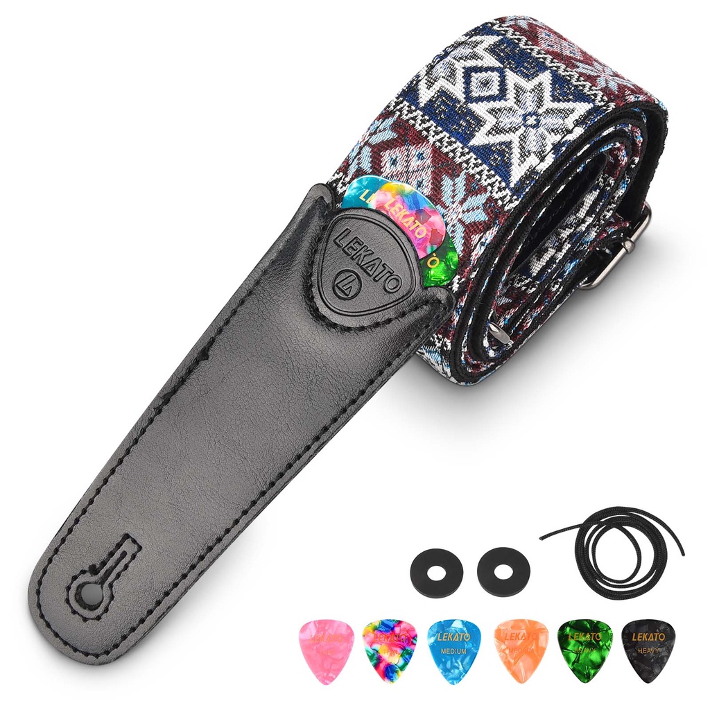 Lekato Guitar Strap Acoustic Electric Bass Belt Parts With 6 Picks ...