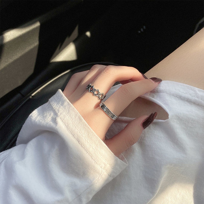 Hip Hop Rings Set Personality Opening Retro Ring Unisex | Shopee ...