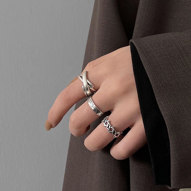 Hip Hop Rings Set Personality Opening Retro Ring Unisex | Shopee ...