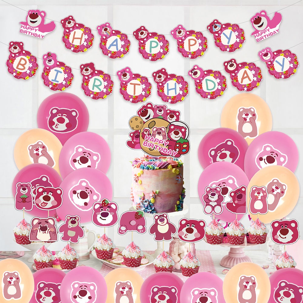 Toy Story Lotso Strawberry Bear Balloons banner cake toppers Birthday ...