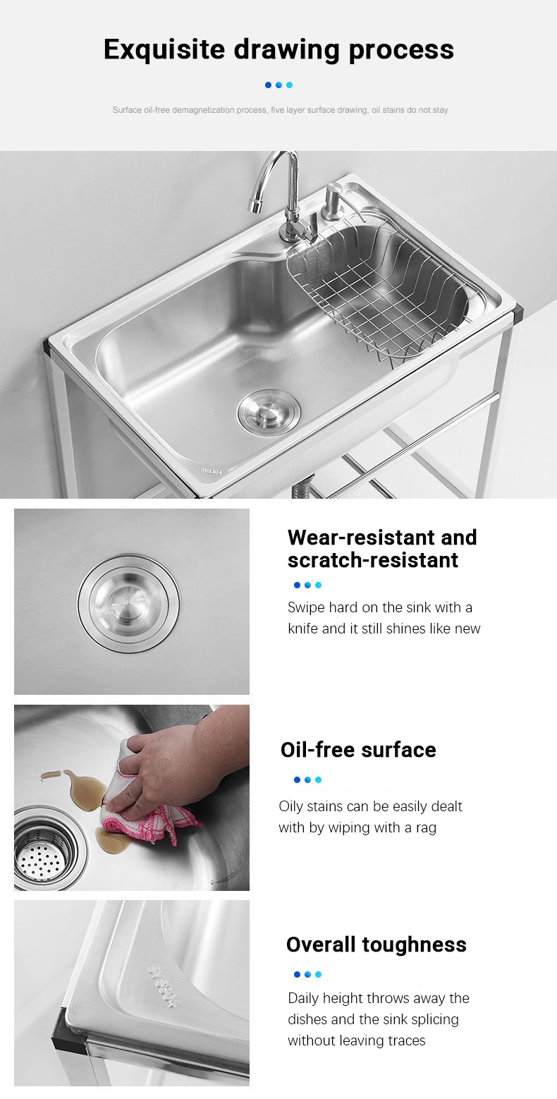 Kitchen Sink Set Double Tank Single Tank 304 Stainless Steel Floor Sink ...