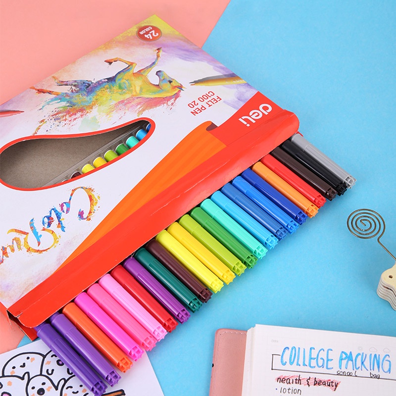 Deli 12/18/24 Colors Felt Pen Set Watercolor Pen For Art Painting ...