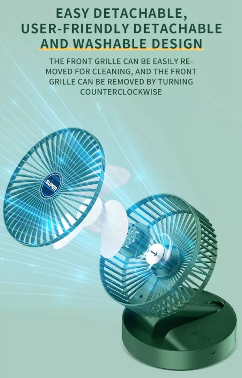 180° Rotation Rechargeable Telescopic Folding Fan with Phone Holder ...