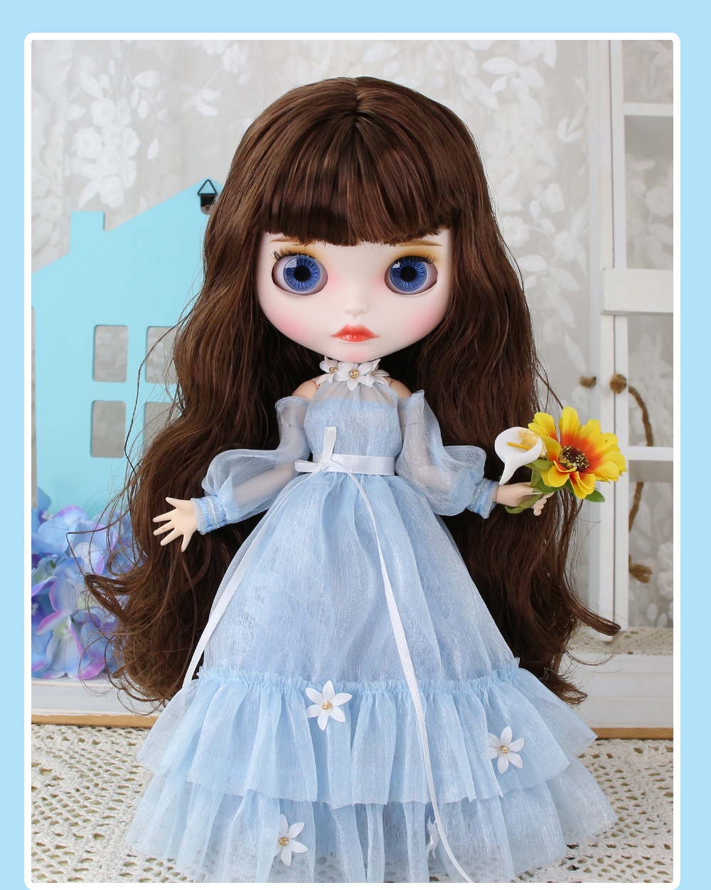 ICY DBS Little Ragdoll Clothes Lady Fluffy Light Blue Long Gauze Skirt ...