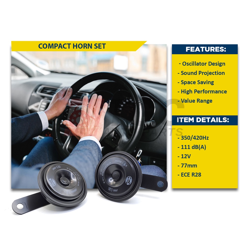 Hella Compact Horn Set / Value Range Car and Motorcycle Horn 3AM 12v ...