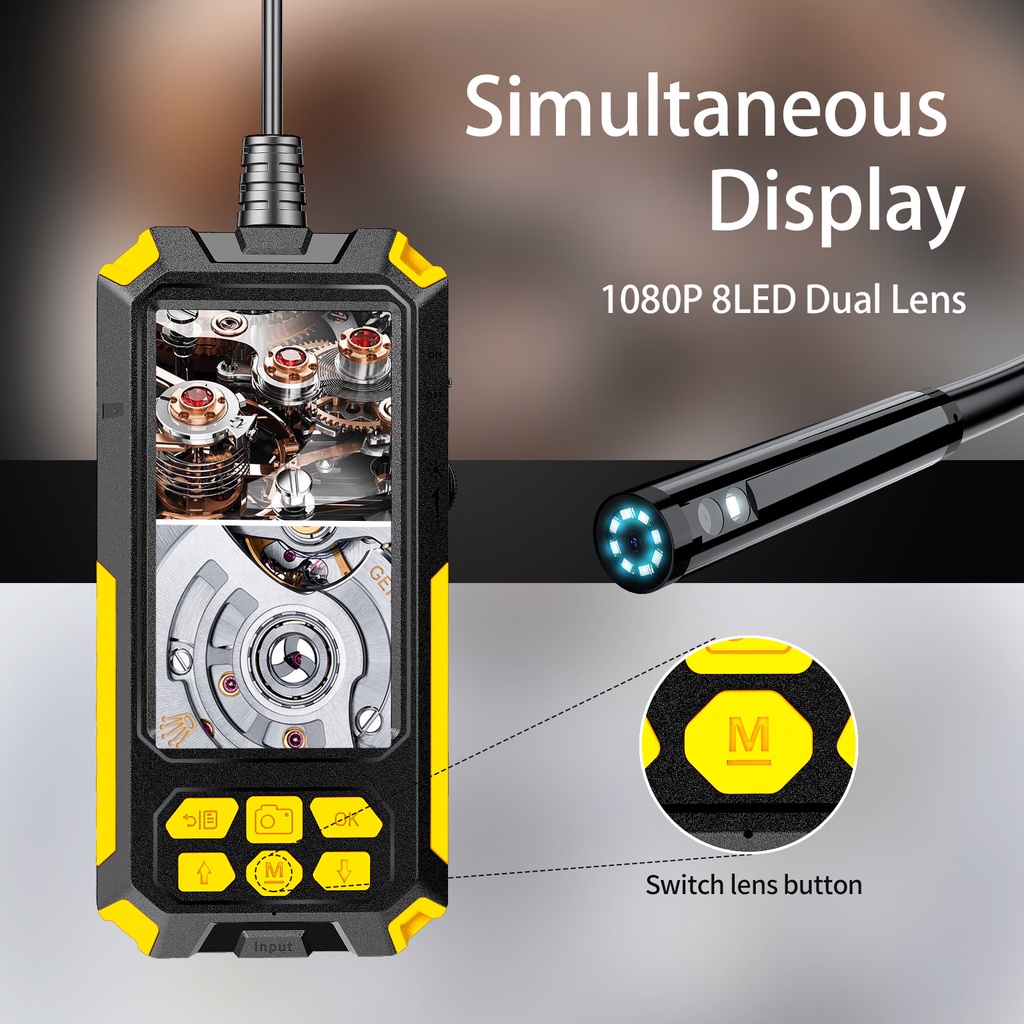 4.5 inch IPS Screen Dual Lens Industrial Endoscope 2.0 MP Bore Scope ...