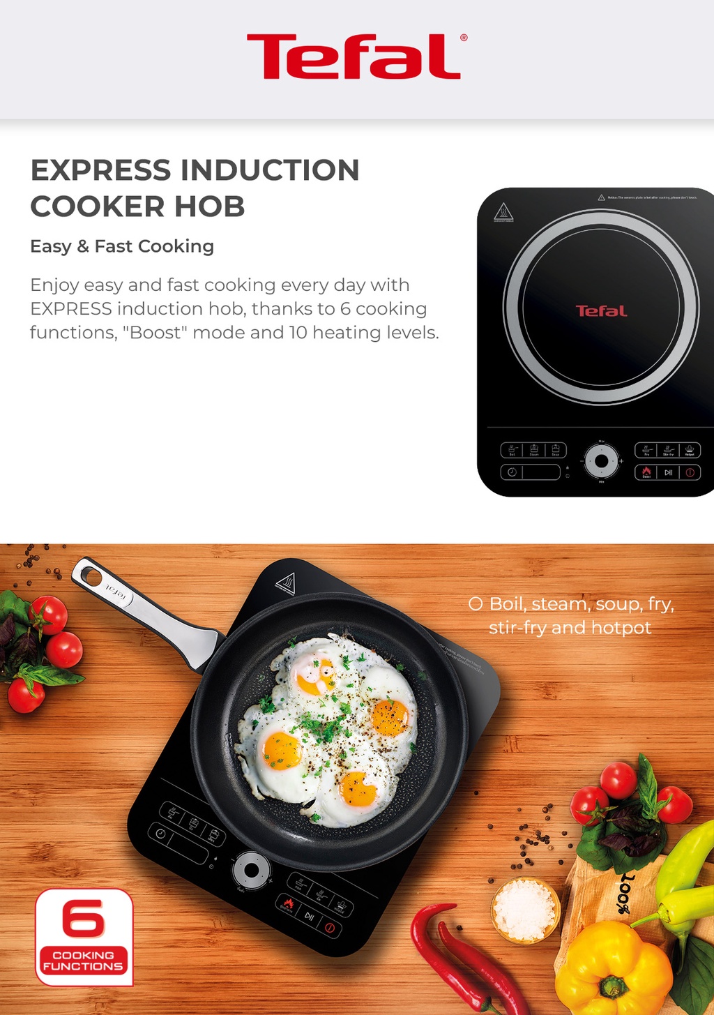 Tefal Express Induction Hob Electric Cooker IH720865 6 Cooking ...
