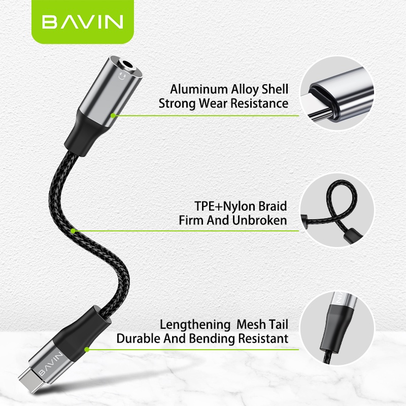 BAVIN AUX30 Earphone Headphone Adapter w/ Female Type-C to 3.5mm USB ...