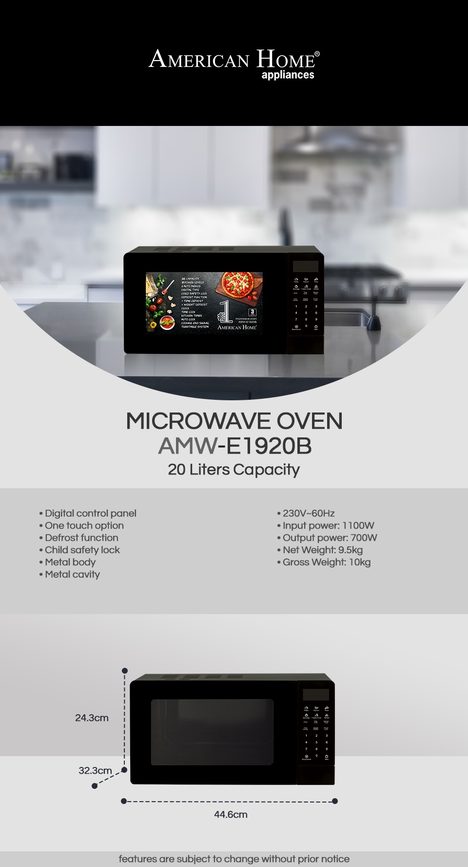 American Home AMW-E1920B Microwave Oven 20 Liters Black | Shopee ...