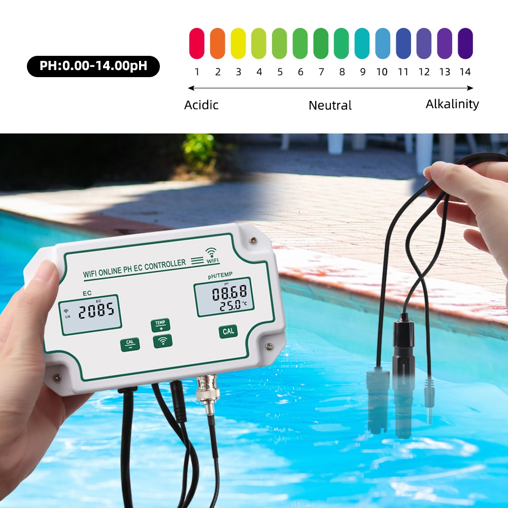 YAGO WiFi PH EC Meter 3-in-1 Water Quality Tester Conductivity ...