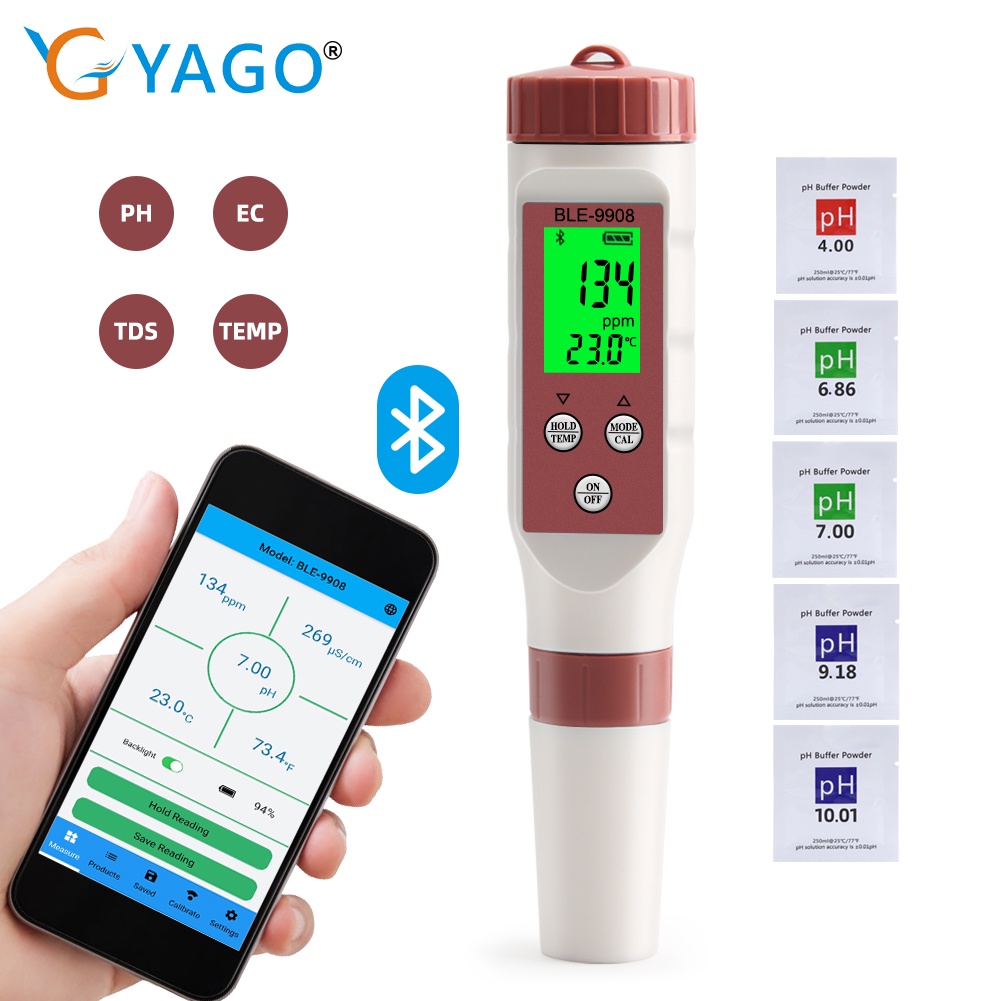 YAGO Smart Bluetooth PH Meter PH Tester with ATC, 7-in-1 PH/TDS/EC/ORP ...