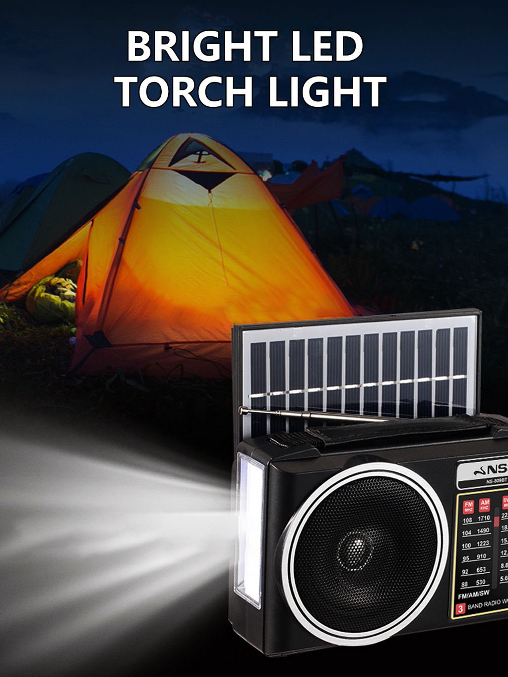 NSS Bluetooth AM/FM/SW 3 band Solar Radio with USB/TF with LED Light ...
